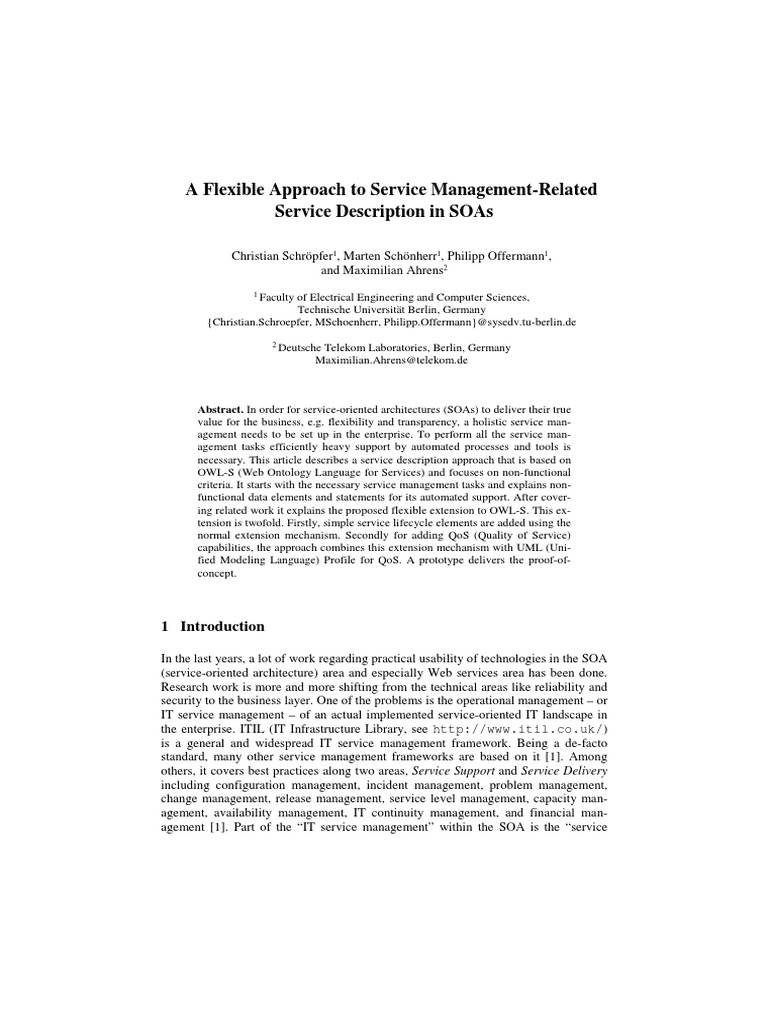 A Flexible Approach To Service Management Related Service Description In Soas Pdf Service