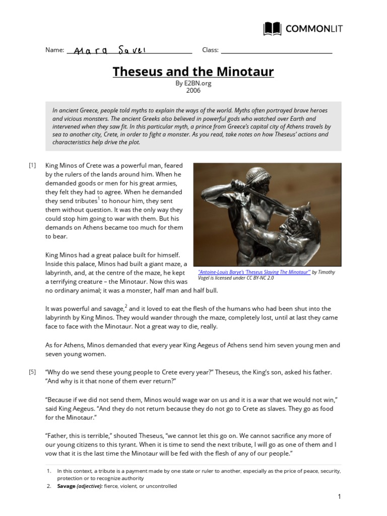 Commonlit Theseus-And-The-Minotaur Student | PDF | Minotaur | Theseus
