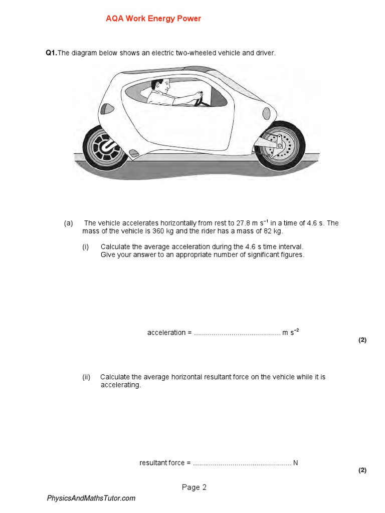 Work, Energy & Power QP | PDF | Force | Mass