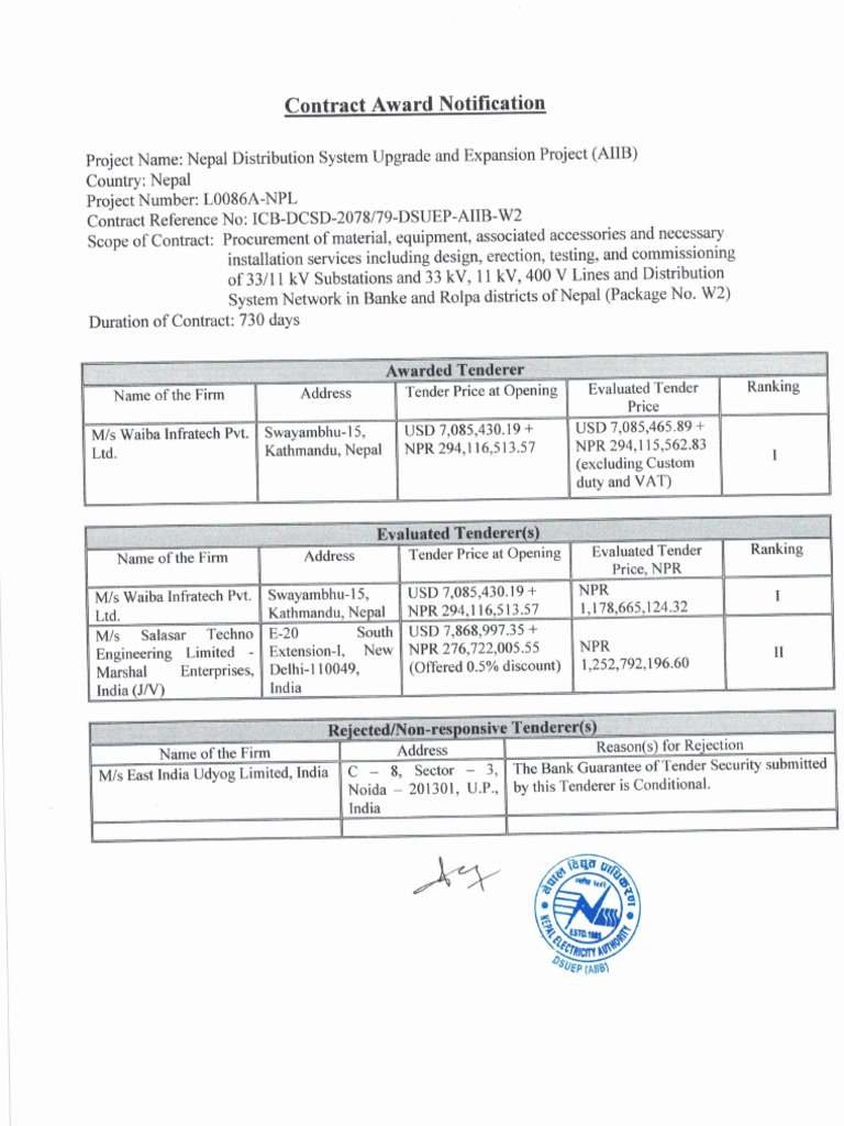 Contract Award Notification (AIIB-W2) | PDF