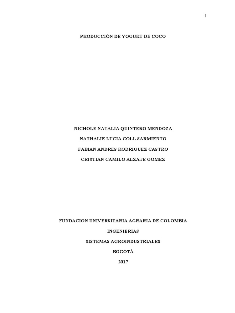 Cuarta Entrega Produccion de Yogurt de Coco | PDF | Coco | Precipitación
