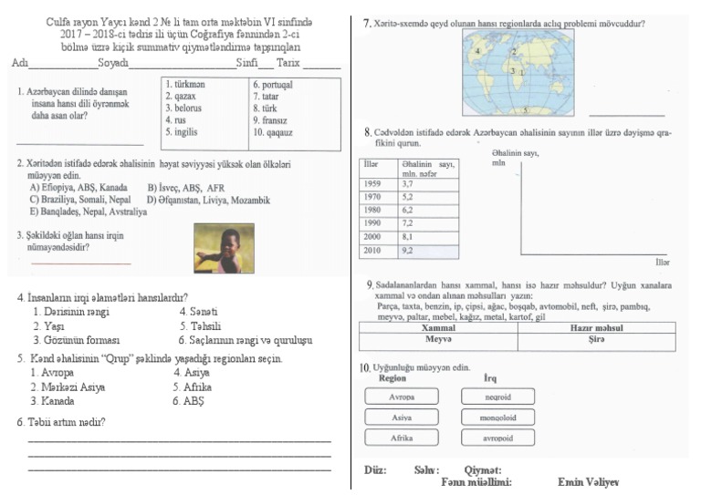 6-cı sinif Coğrafiya KSQ-2 | PDF