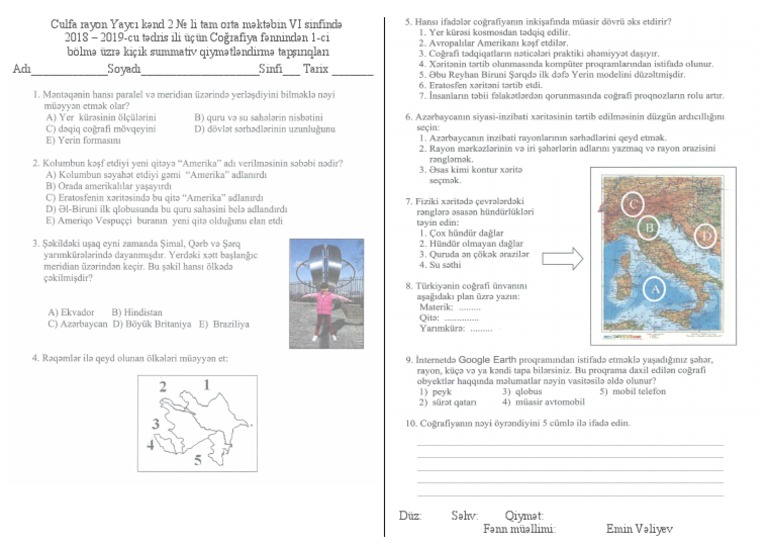 6-Cı Sinif Coğrafiya KSQ-1 | PDF
