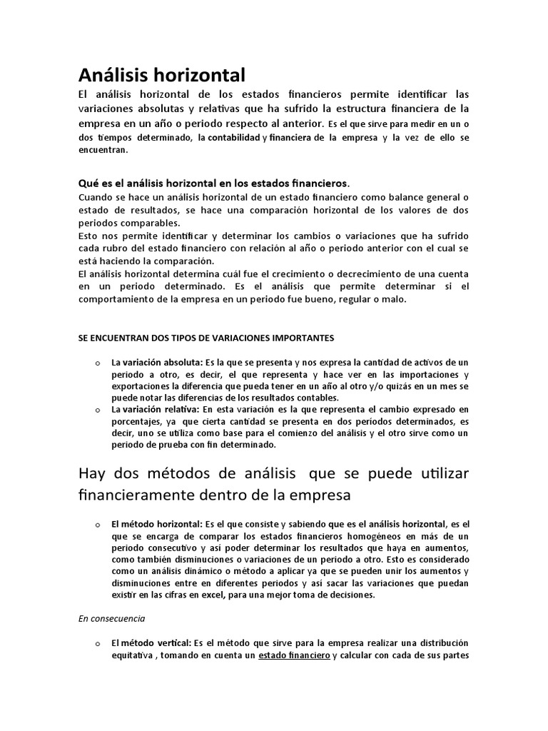 Análisis Horizontal | PDF | Estado financiero | Contabilidad