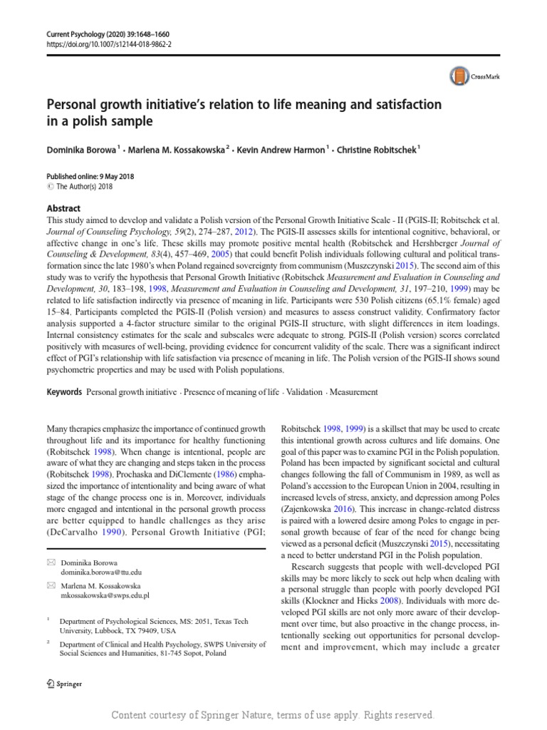 Personal Growth Initiatives Relation To Life Mean | PDF | Psychology