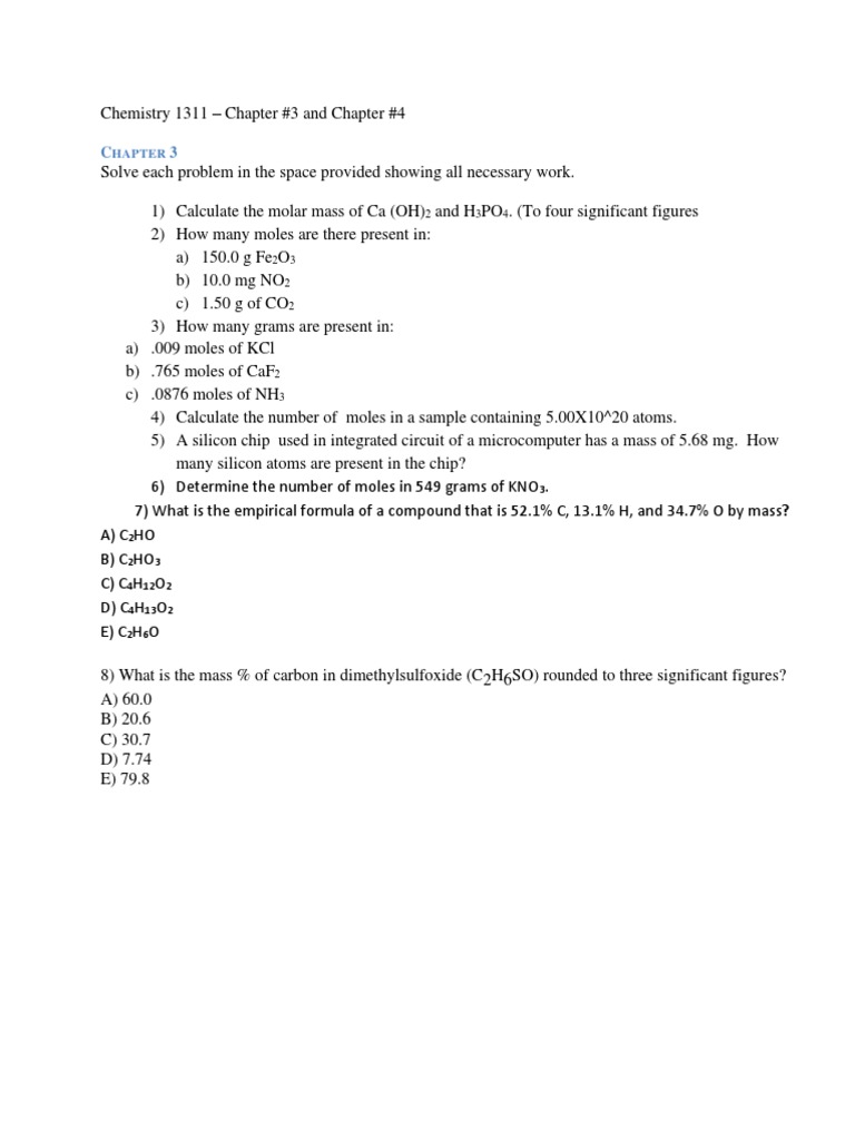 Review For Test 2 ch3 and ch4 | PDF | Chemical Compounds | Sets Of ...
