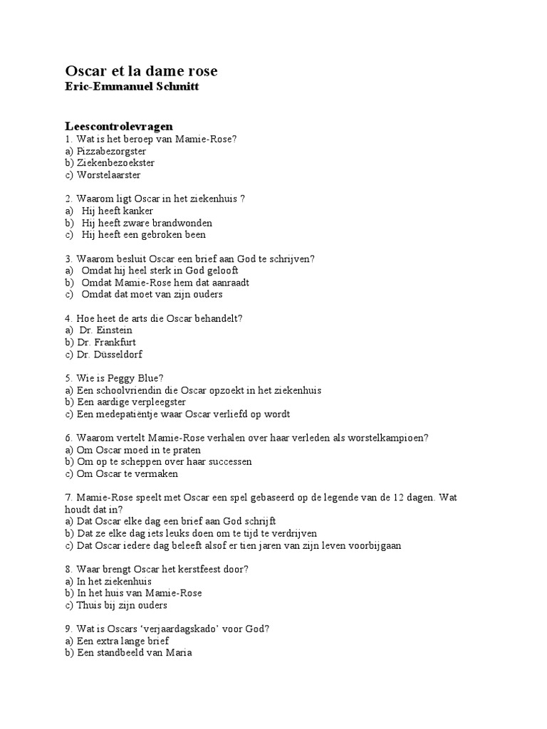 Oscar Et La Dame Rose-Leescontrolevragen Met Antwoorden | PDF