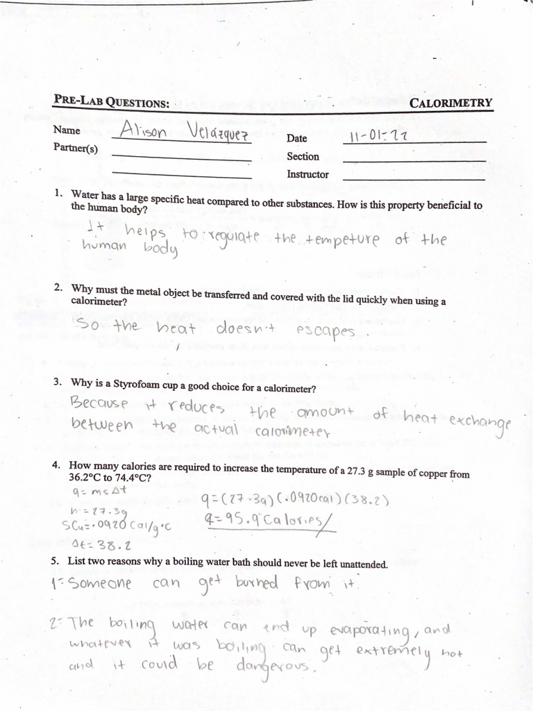 Lab Report 11 Calorimetry Alison Velázquez | PDF