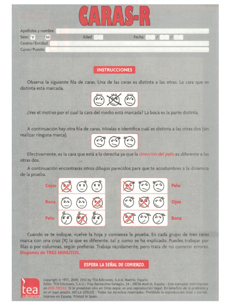 Test Caras R Hoja de Anotación | PDF