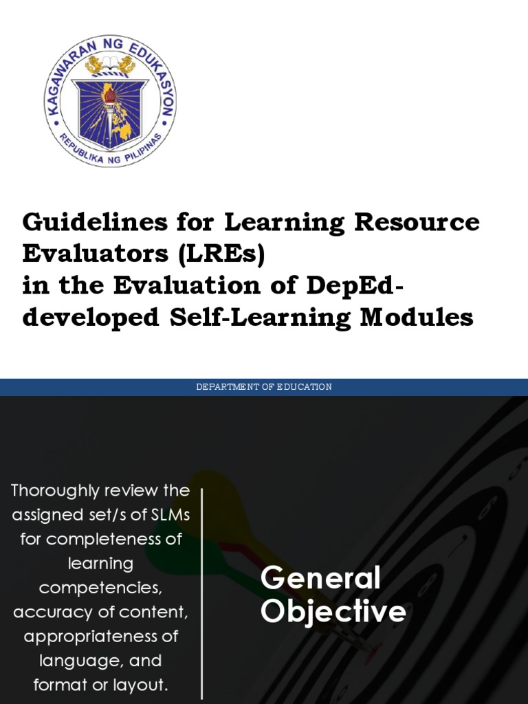 Guidelines For LREs in The Evaluation of DepEd-developed SLMs | PDF ...