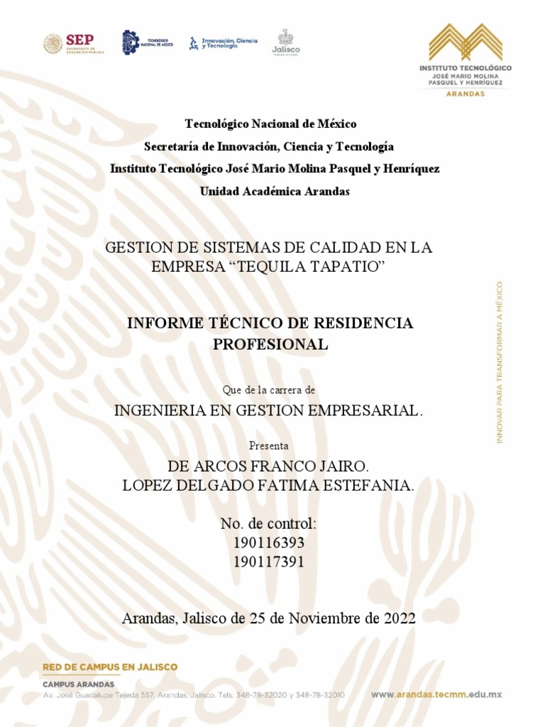 Informe Tecnico. Fatima Lopez Delgado y Jairo de Arcos Franco. | PDF ...