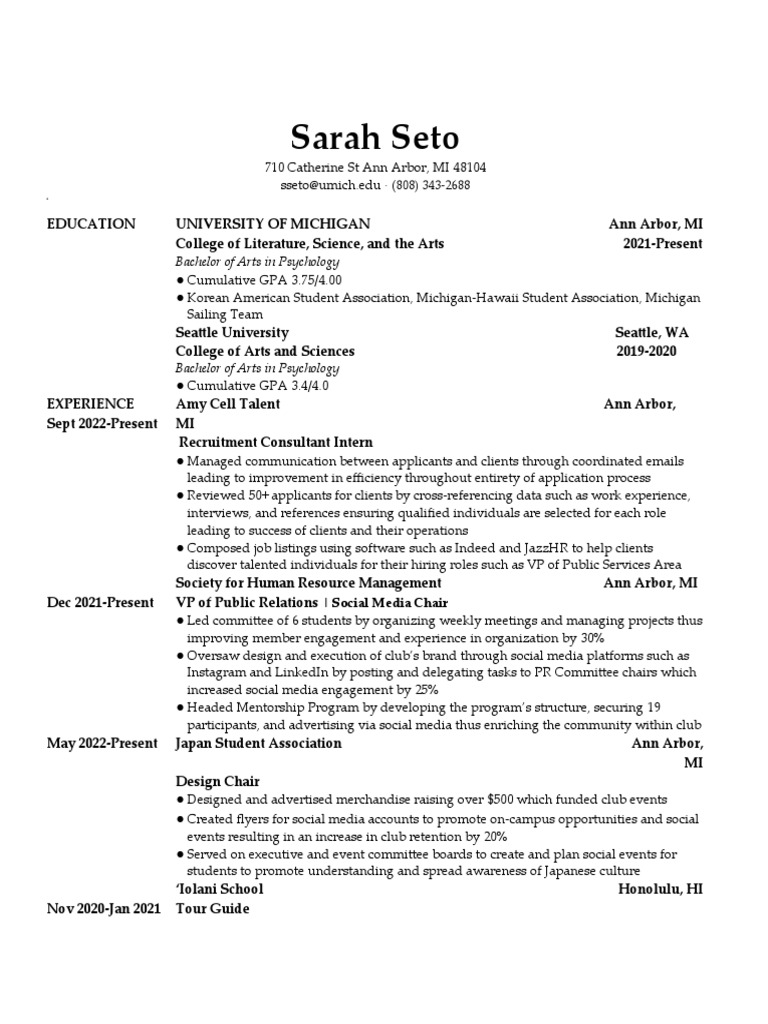 Sarah Seto Resume | PDF | Social Media | Popular Culture & Media Studies