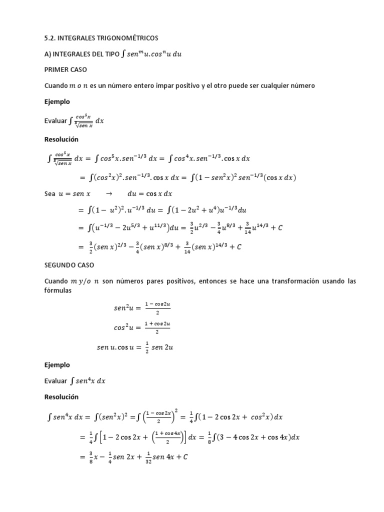 Teoría Integrales Trigonométricas | PDF | Integral | Matemáticas