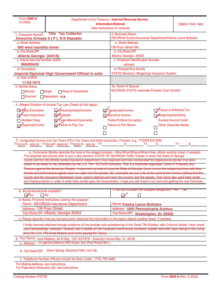 IRS Form 3949 A: Tax Violation Report | PDF | Taxes | Social Security ...