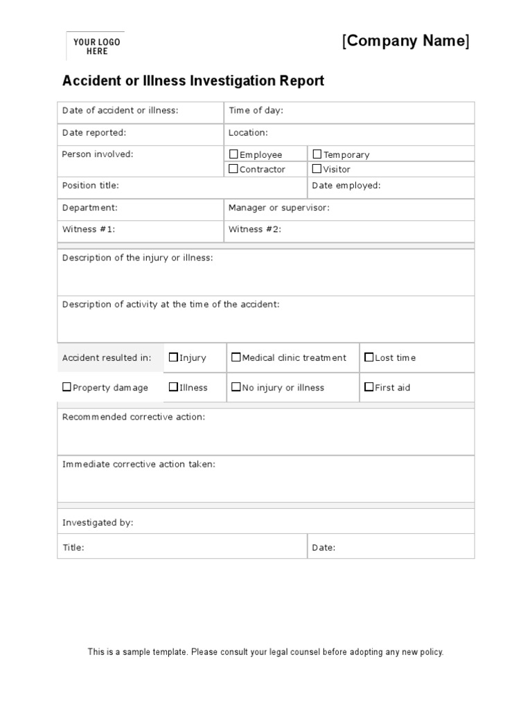 Accident or Illness Investigation Report Form | PDF | Medical ...