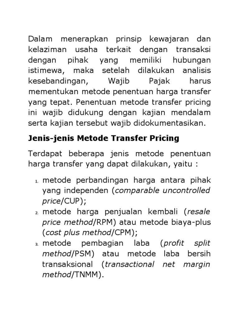Metode Transfer Pricing untuk Pajak | PDF | Karier & Perkembangan | Bisnis