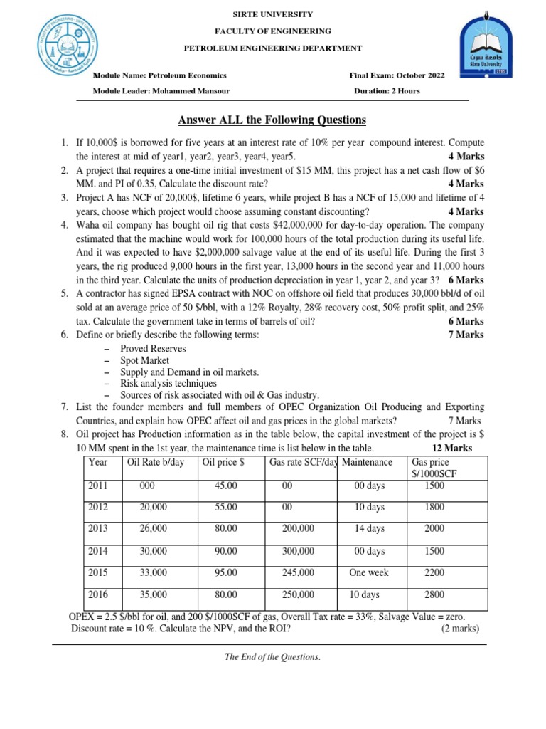 Final Exam Economics | PDF | Petroleum | Price Of Oil