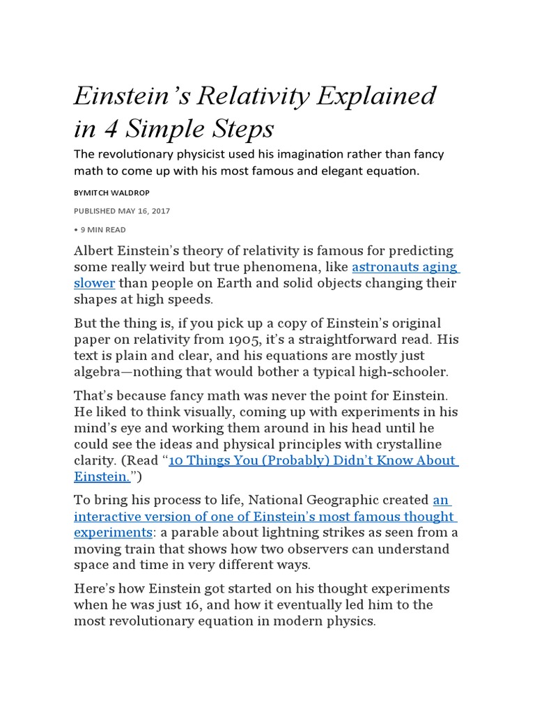 Einstein's Thought Experiments: How Visualizing Physical Concepts Led ...