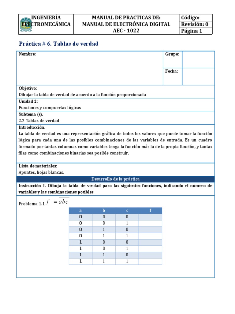 Práctica # 6. Tablas de Verdad | PDF | Informática | Ciencias de la ...