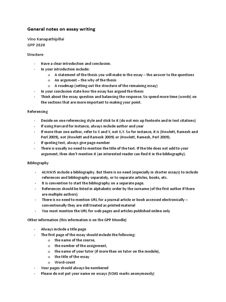 General Notes On Essay Writing | PDF