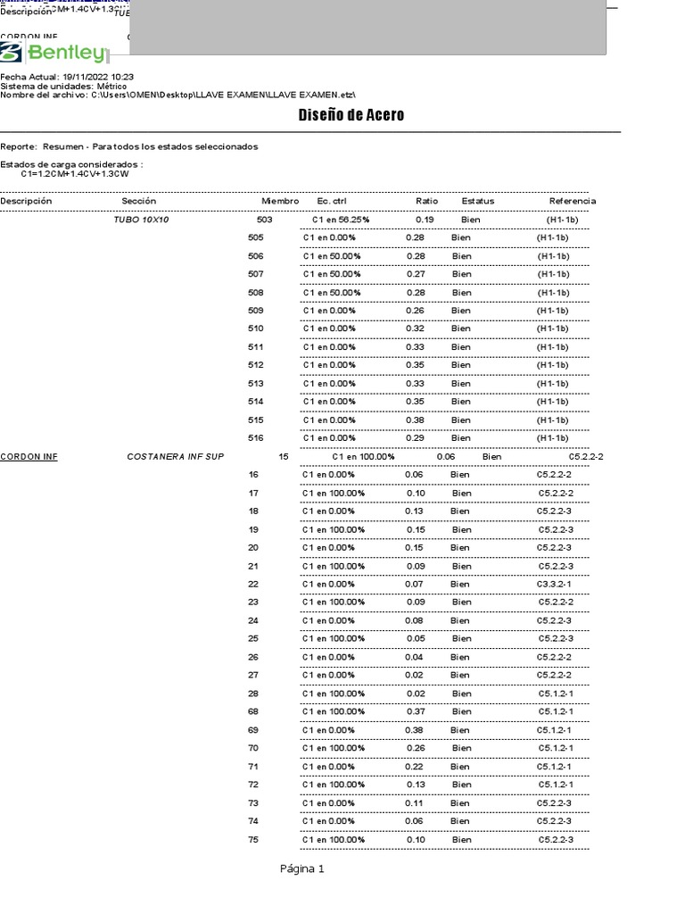Reporte de RAM Elements V8i | PDF