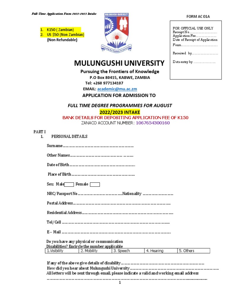 2022-2023 Fulltime Application Form Final | PDF | Bachelor's Degree ...