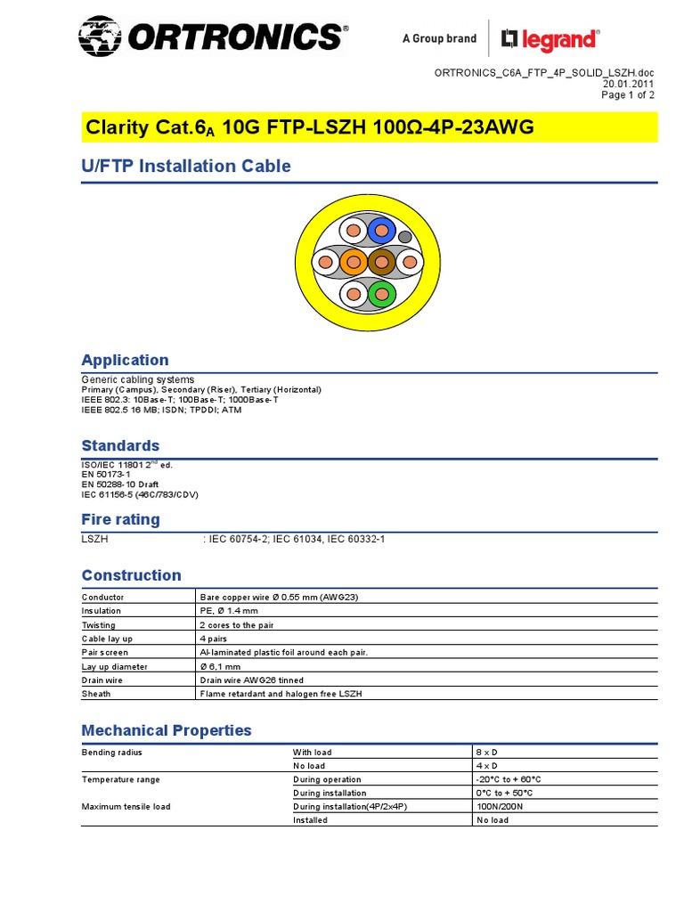 OR-100FC610L-EU-04 CS OR Cable CAT6A Ortronics | PDF