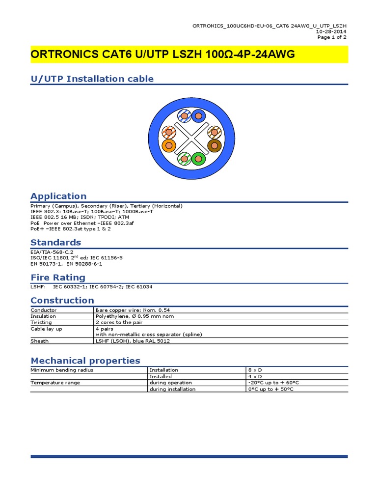OR-100UC6HD-EU-06 CS OR REV Cable CAT6 Ortronics | PDF