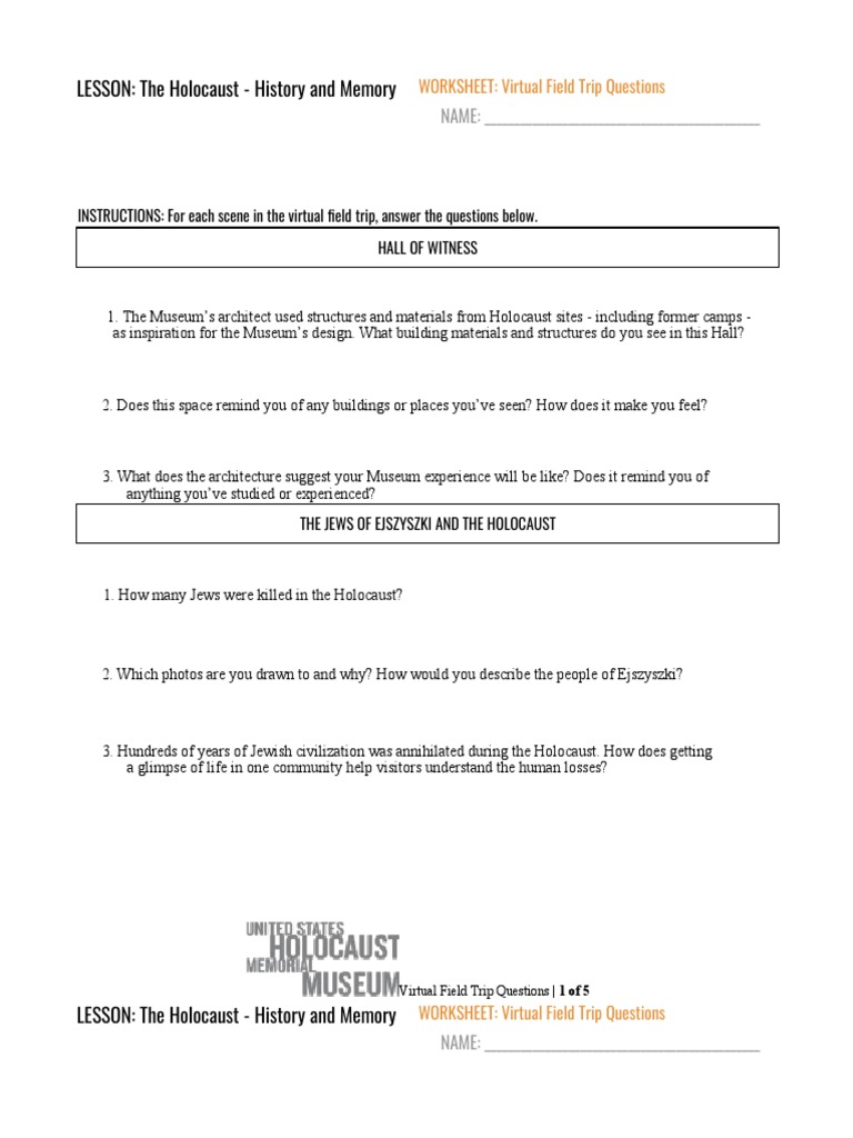 USHMM Holocaust History Memory Worksheet 1 | Download Free PDF | The ...