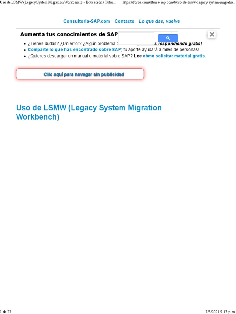 Uso de LSMW (Legacy System Migration Workbench) - Educación _ Tutoriales - Ayuda SAP2 | PDF ...