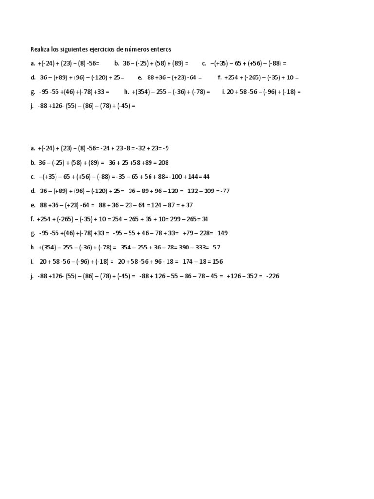 Suma y Resta de Numeros Enteros II | PDF