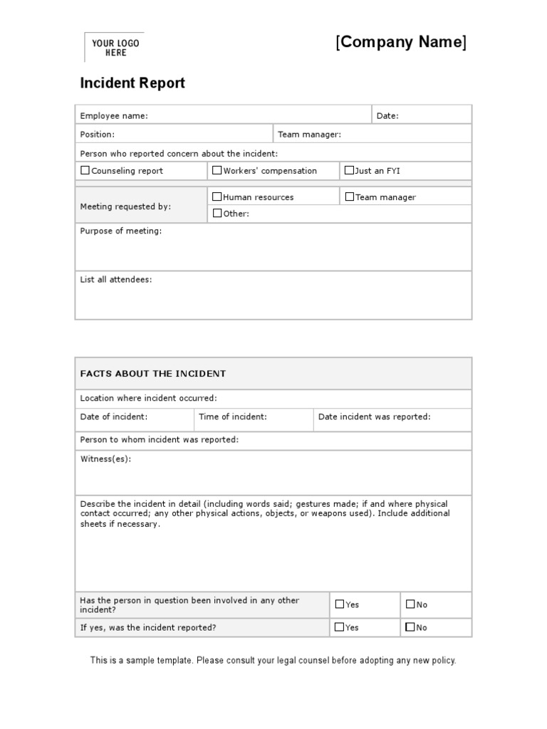 Incident Report Form | PDF | Working Conditions | Employment