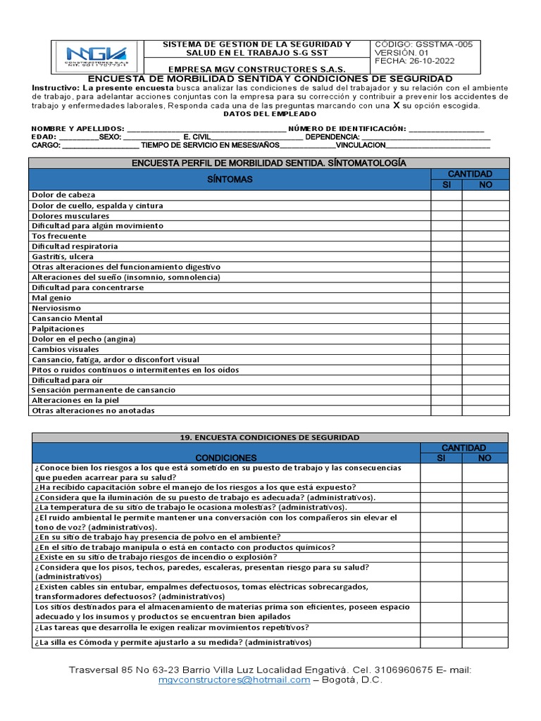 Encuesta de Morbilidad Sentida y Condiciones de Seguridad | PDF ...