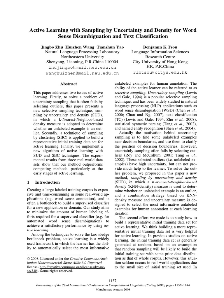 Active Learning With Sampling by Uncertainty and Density For Word ... Active Learning With Sampling by Uncertainty and Density For Word ...