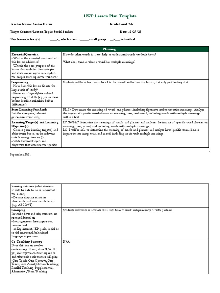2021-09-01 Iped Lesson Plan Template 1 | PDF | Educational Assessment ...