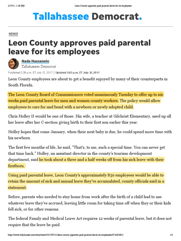Leon County FL Approves Paid Parental Leave For Its Employees | PDF ...