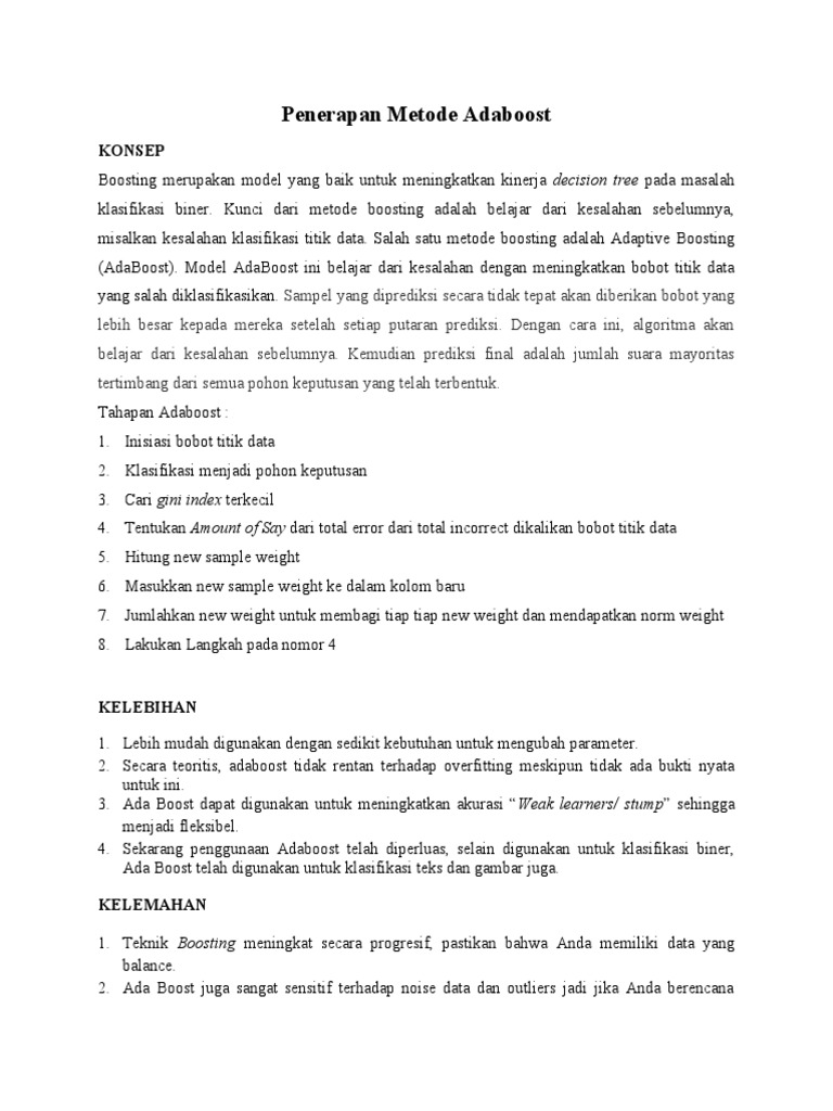 Penerapan Metode Adaboost: Konsep | PDF