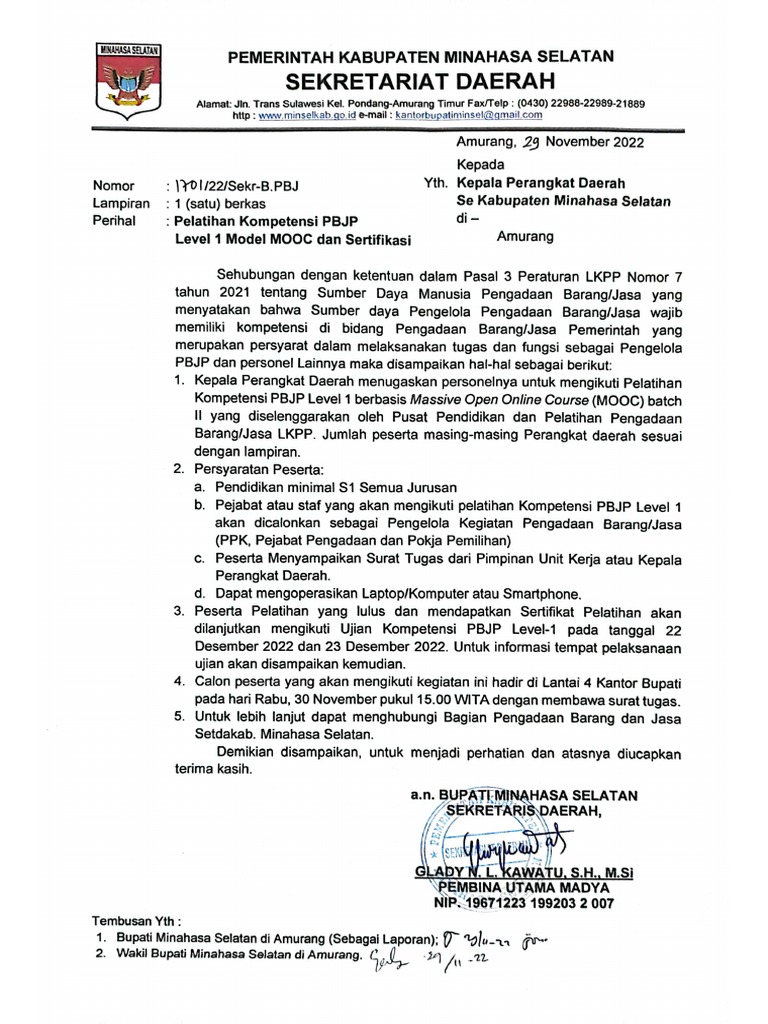 Surat Pelatihan PBJ Level 1 | PDF