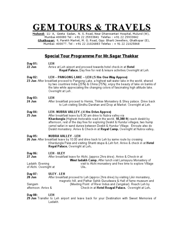 Gem Tours & Travels: Special Tour Programme For MR - Sagar Thakkar ...