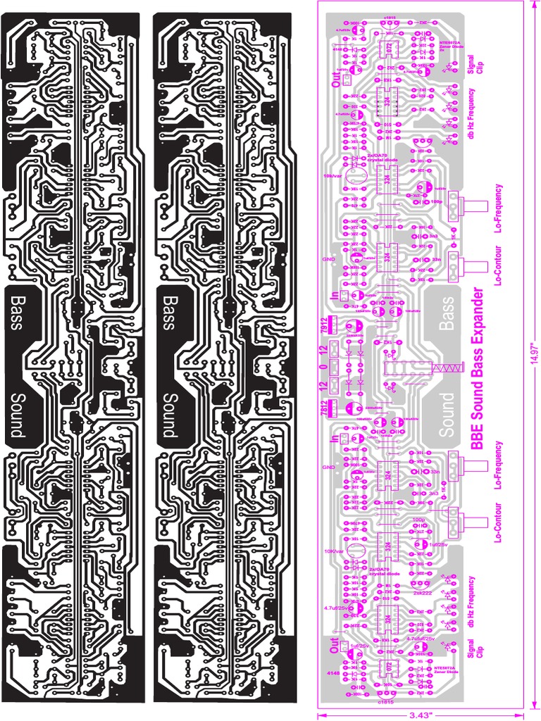 Circuit diagram for a bass expander audio signal processing device ...