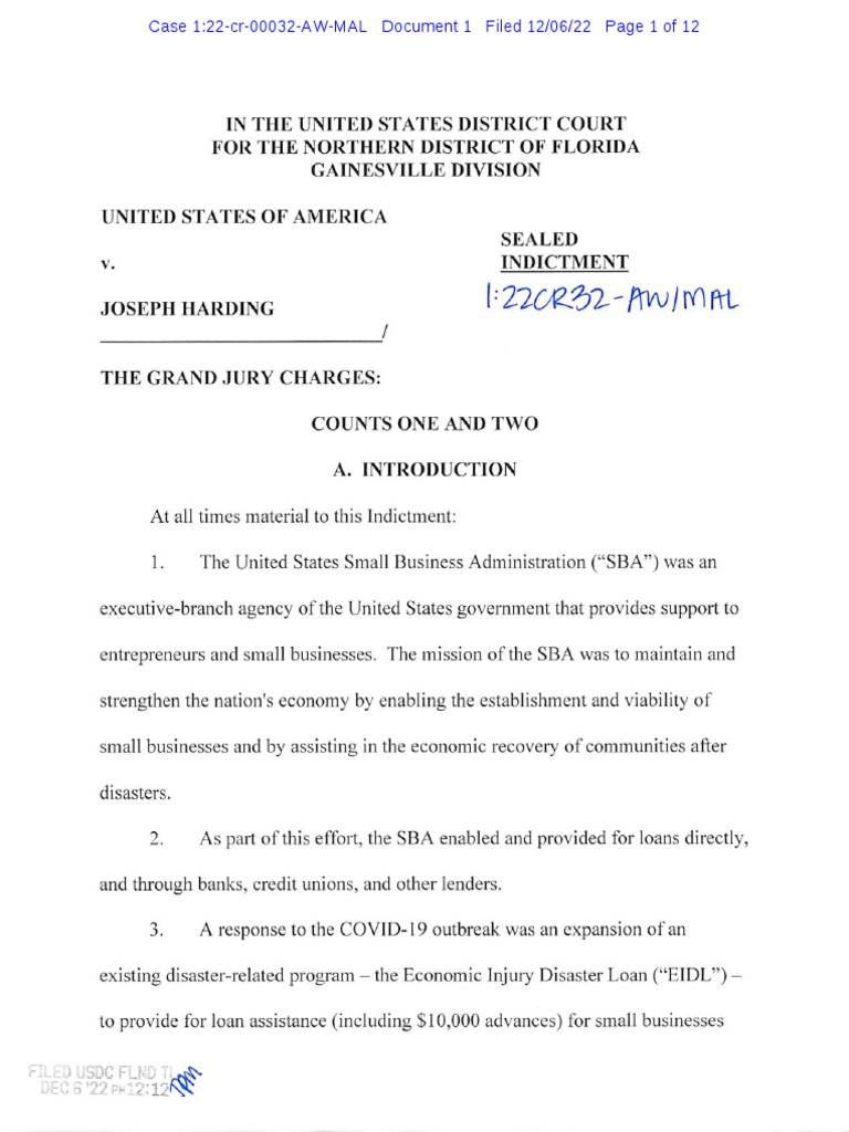 Joe Harding Indictment | PDF