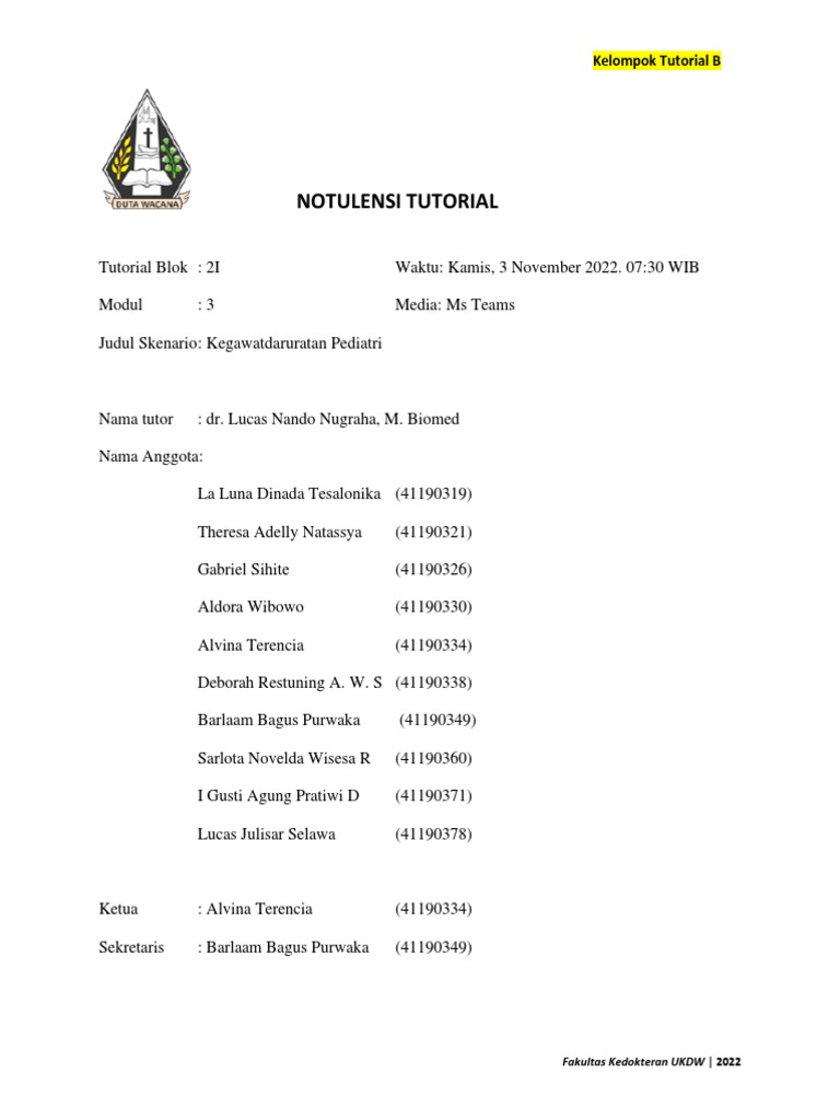 Notulensi Tutorial 1 (Kelompok B - Modul Ke 3) | PDF