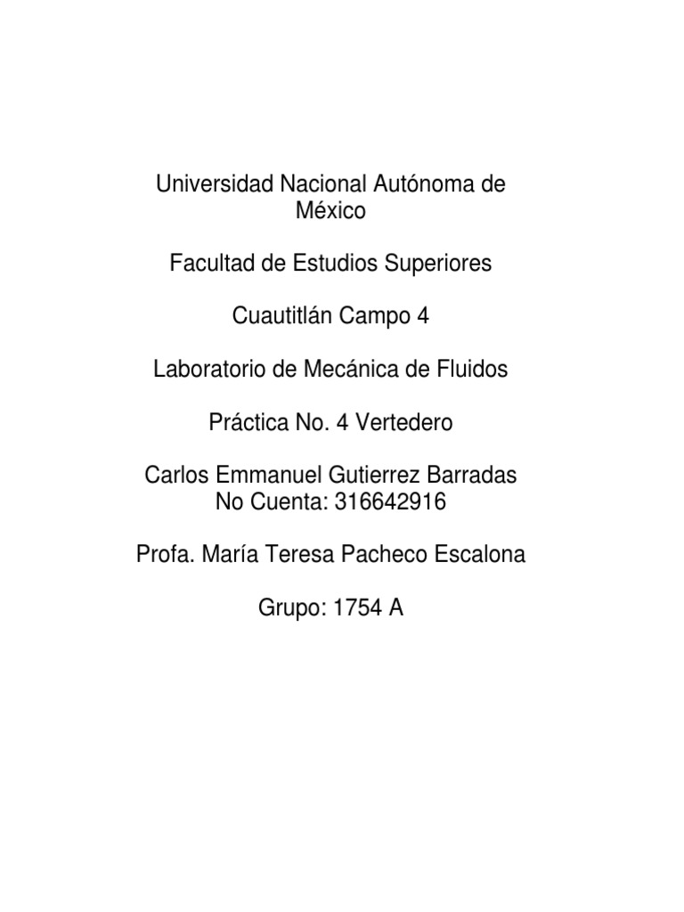 Practica 4 Vertederos PDF | Descargar gratis PDF | Descarga (hidrología) | Ecuaciones