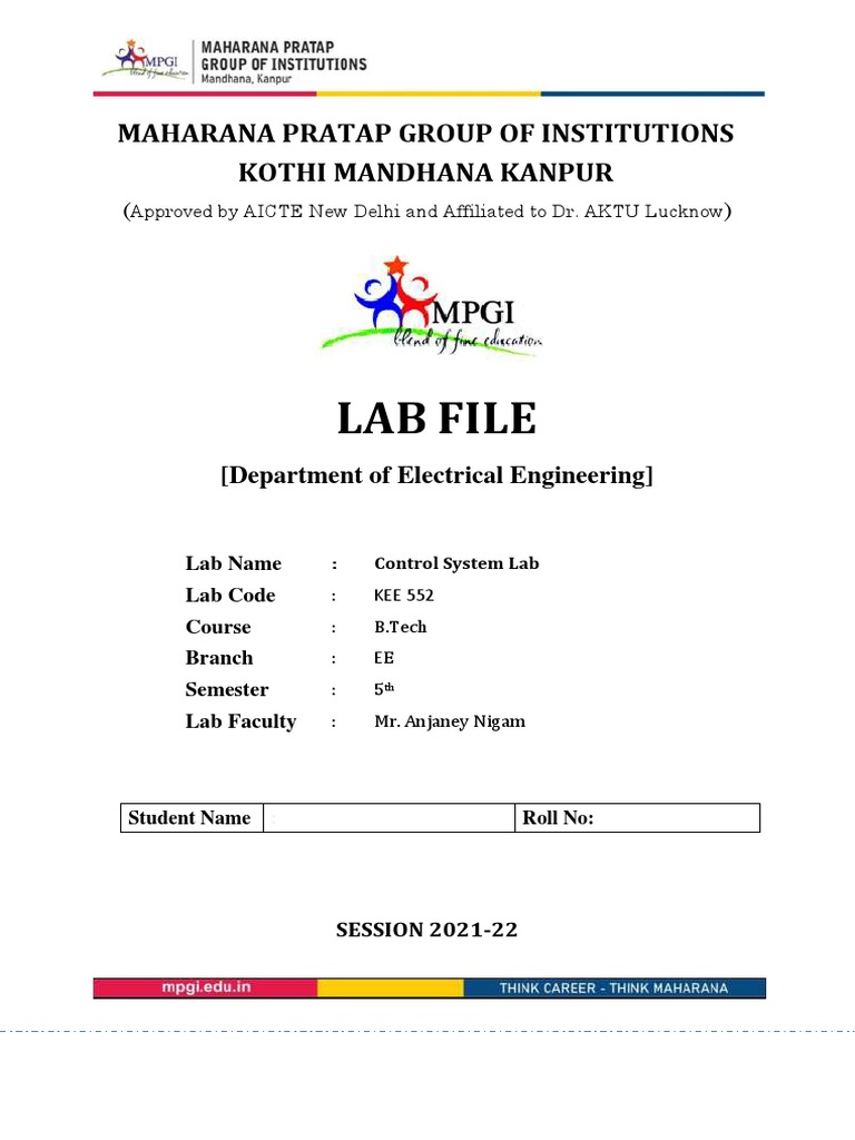 Control System Lab Report 2021-22 | PDF