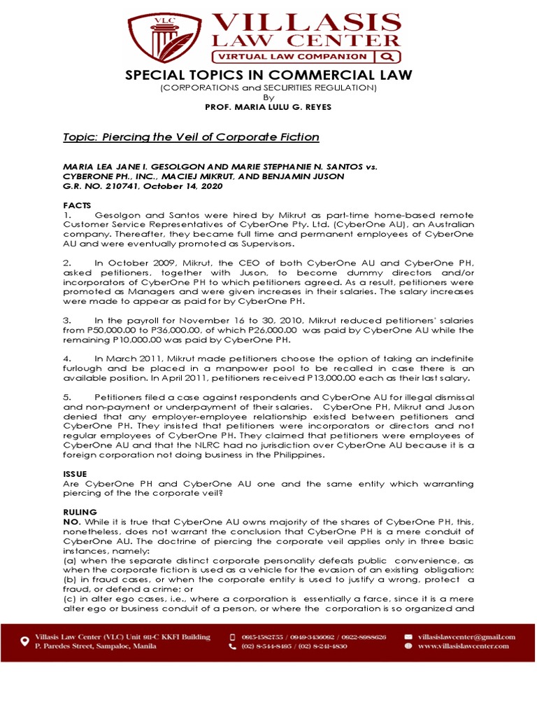 Secured US Corpo Law | PDF | Piercing The Corporate Veil | Legal Liability