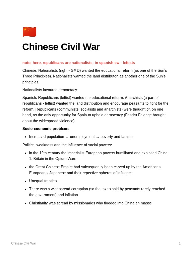 Chinese Civil War Notes | PDF | Chinese Civil War | Mao Zedong