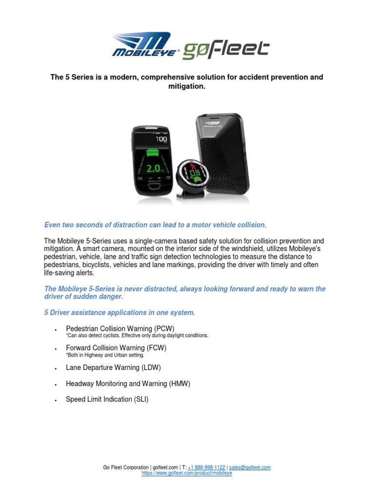 Mobileye Product Spec Sheet | PDF | Transport | Vehicles