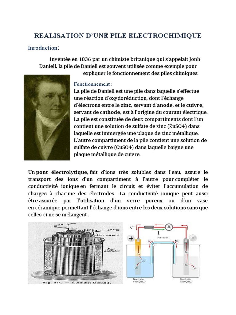 Fonctionnement et réalisation d'une pile électrochimique | PDF | Ion | Électrochimie