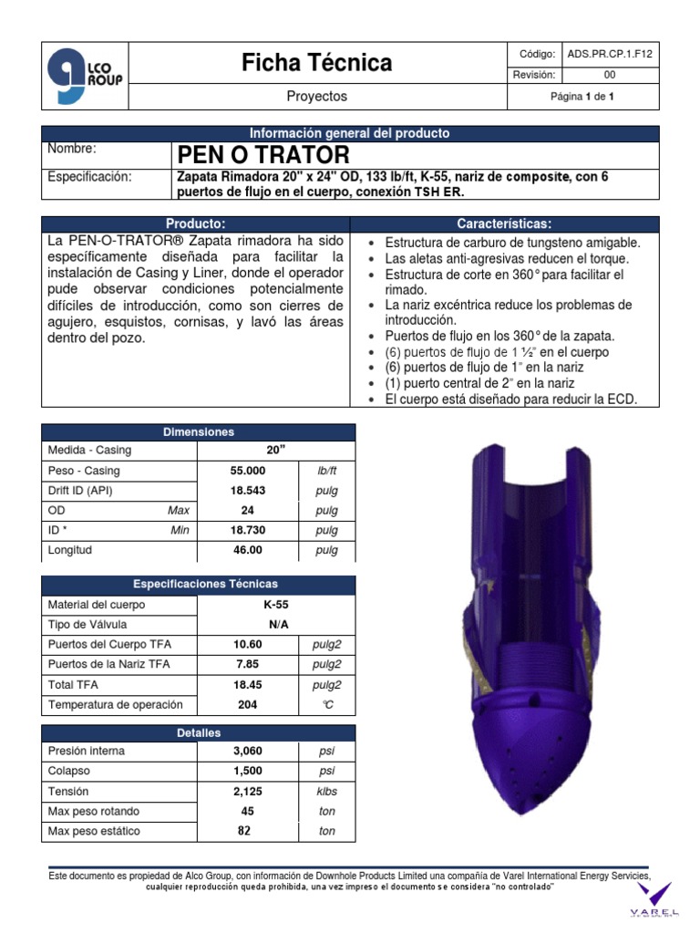 ADS - PR.CP.1.F12 Ficha Técnica Zapata Pen O Trator 20 X 24 K-55 133ppf Composit TSH ER | PDF