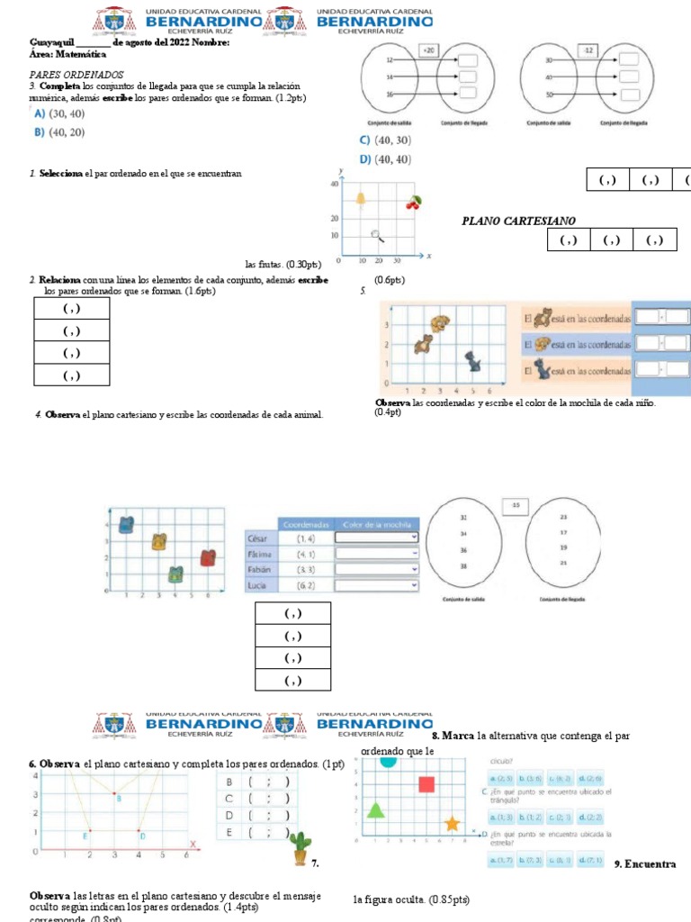 Hojas De Trabajo De Pares Ordenados Práctico N°1 MAT 101 SX Y CB 1